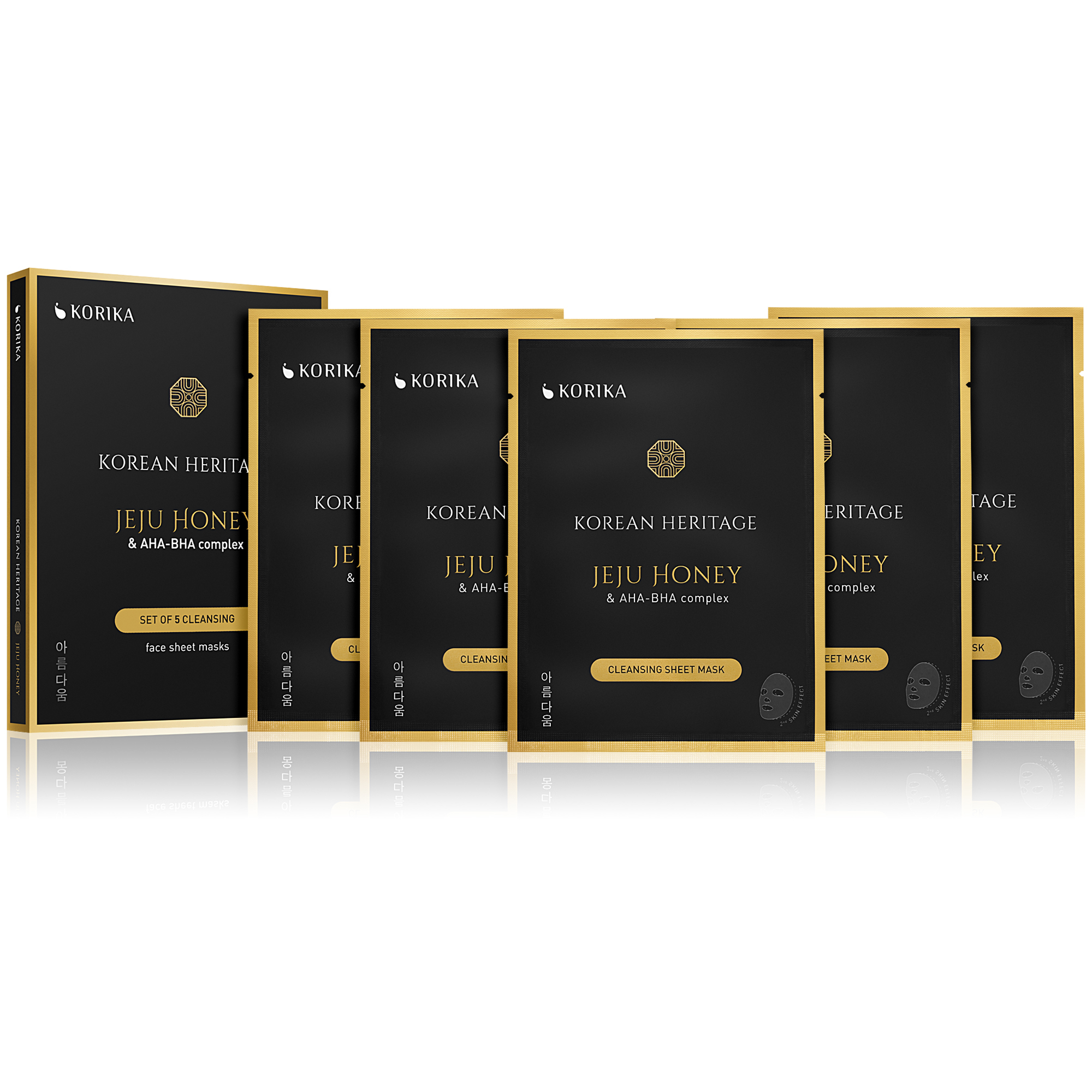 Set de măști de curățare cu pânză cu miere Jeju și complex AHA, BHA Korean Heritage 5 × 25 g ...
