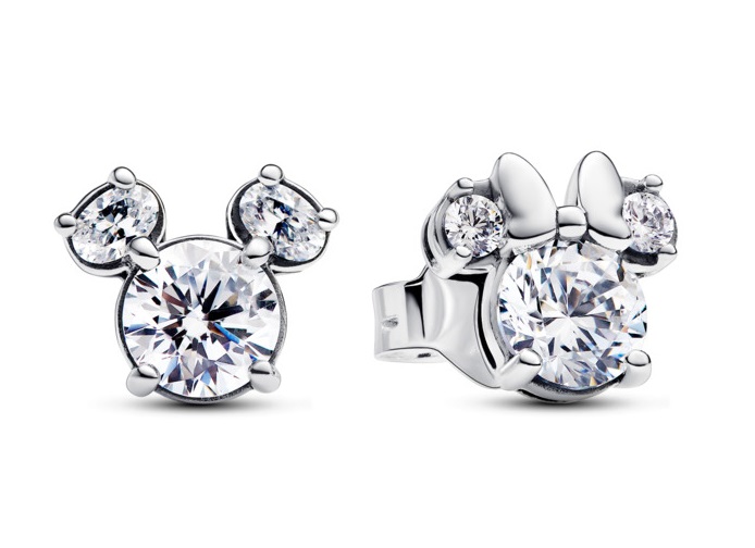 Třpytivé stříbrné náušnice Mickey a Minnie Disney 293219C01 | Sperky.cz