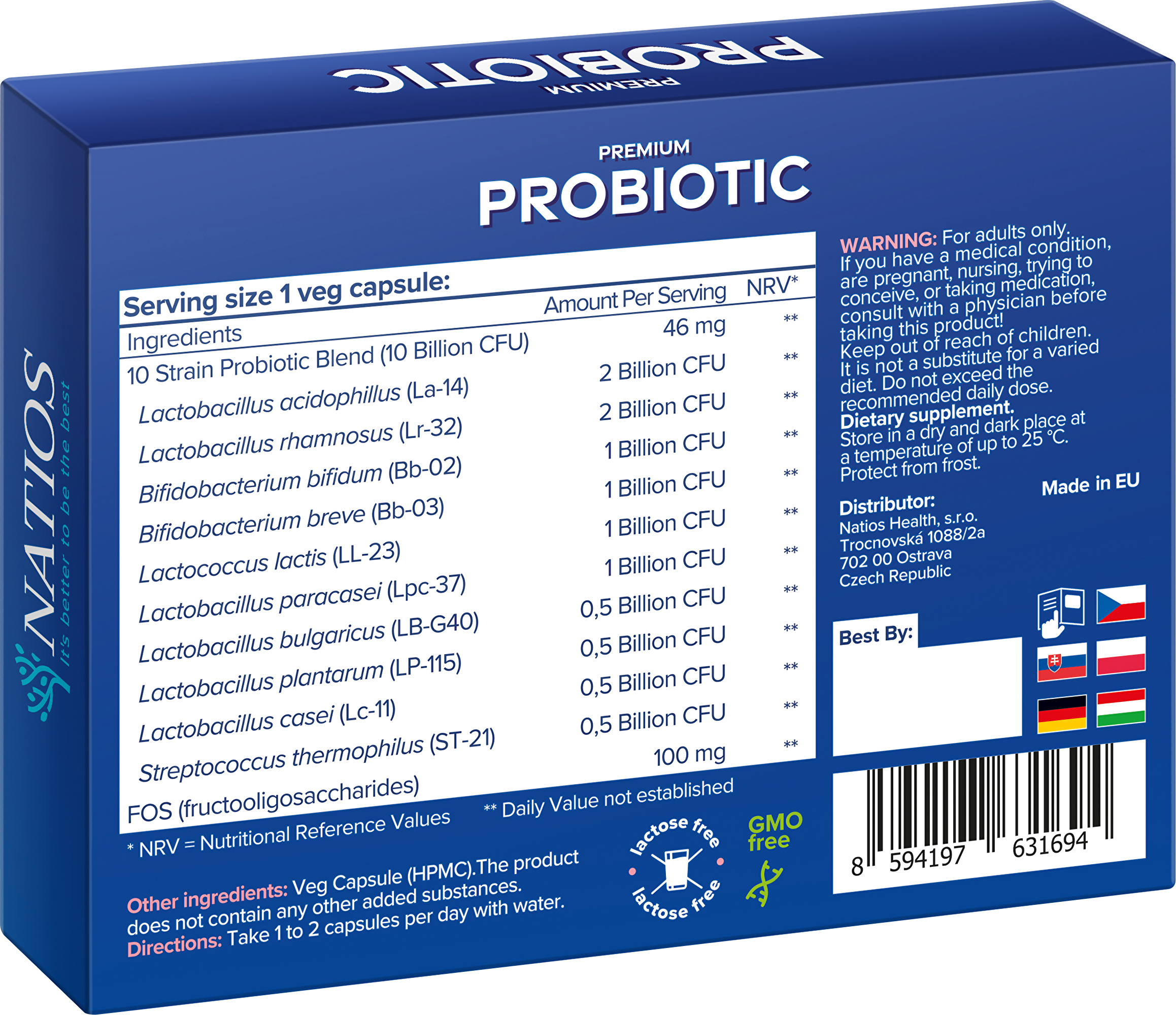 Premium Probiotic - Probiotika s FOS 10 miliard CFU, 10 kmenů 60 kapslí ...