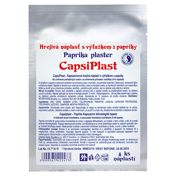 Capsiplast Hřejivá náplast s výtažkem z papriky 4 kusy | Vivantis.cz ...
